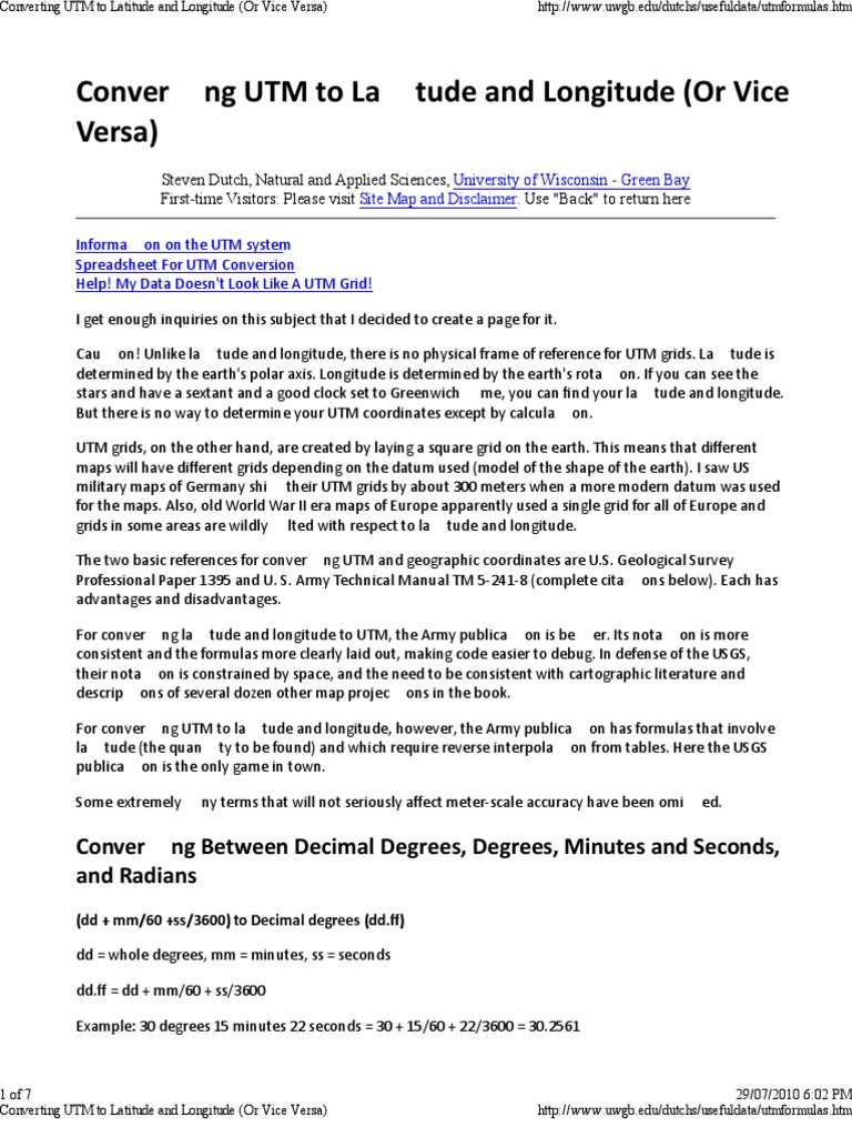 Converting UTM To Latitude ... | PDF | Latitude | Longitude
