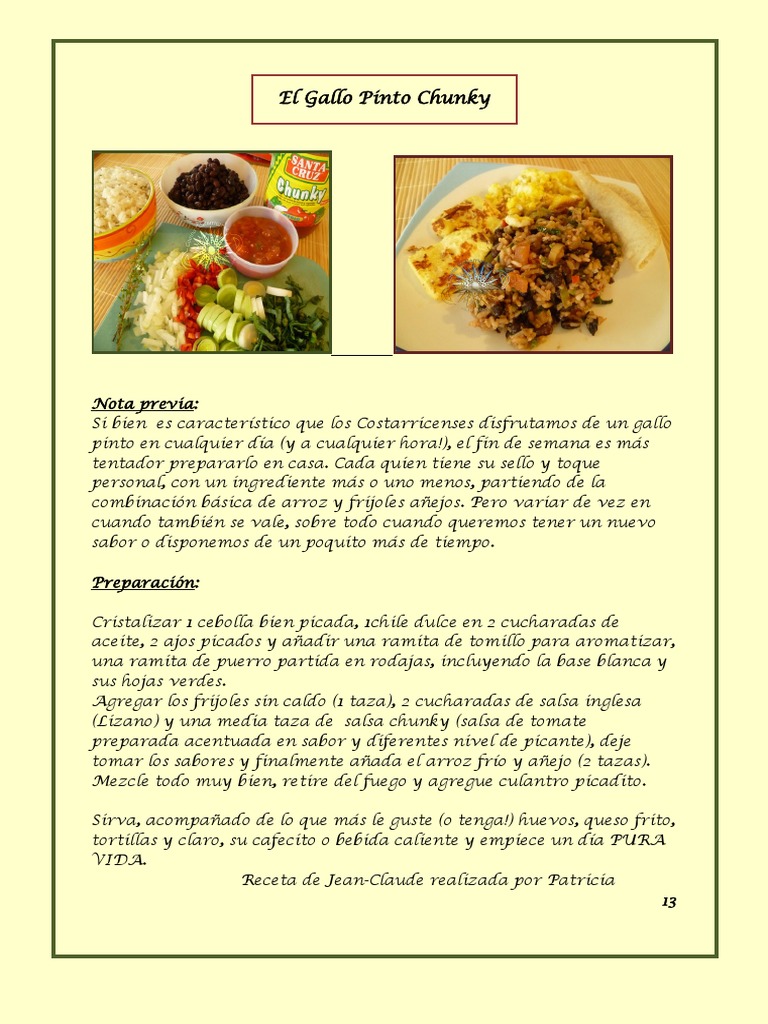 Receta de Gallo Pinto Costarricense | PDF | Cocina, comidas y vino