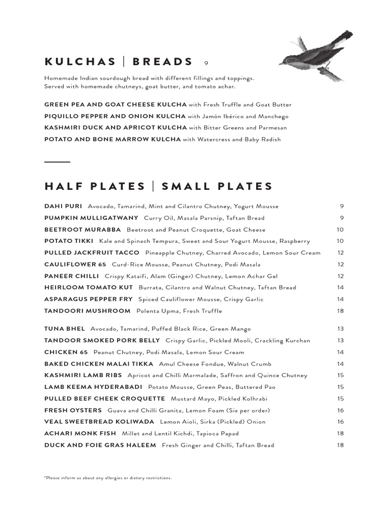 Indian Kulchas & Small Plates Menu | PDF | Chutney | Curry