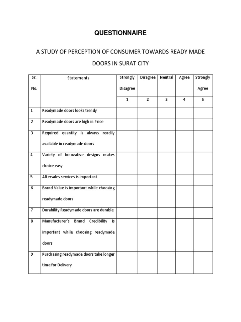 A Study of Perception of Consumer Towards Ready Made Doors in Surat ...
