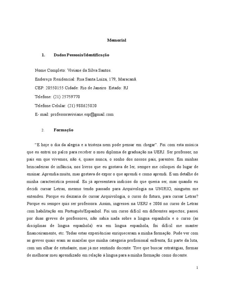 Modelo de Memorial Descritivo | Mestrado | Moodle