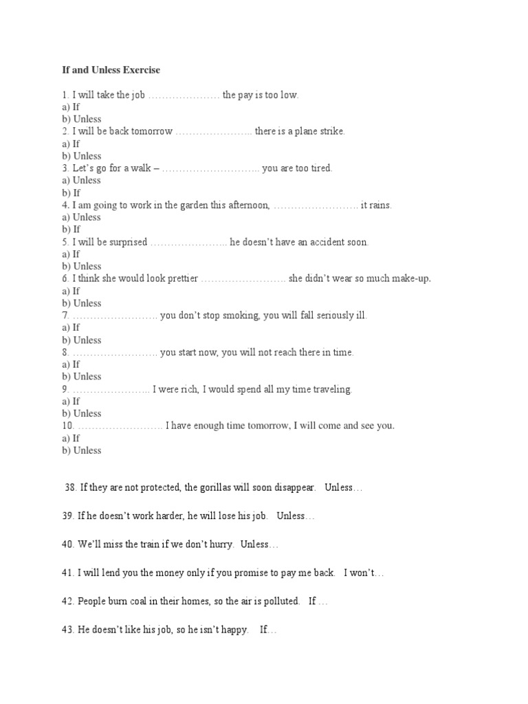 If and Unless Exercise | PDF
