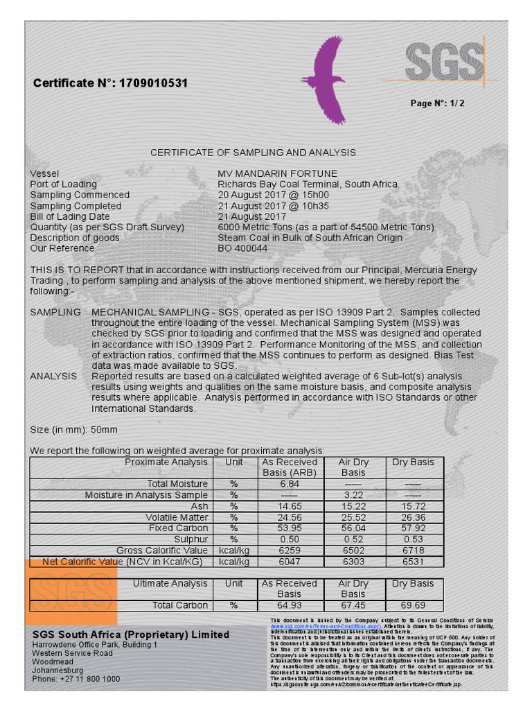SGS Analysis of South African Coal | PDF | Coal | Ton