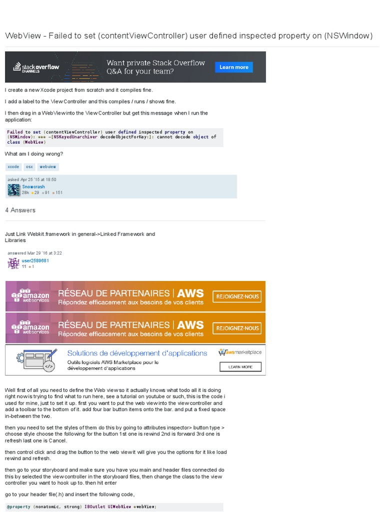 Xcode - WebView - Failed To Set (ContentViewController) User Defined Inspected Property On ...