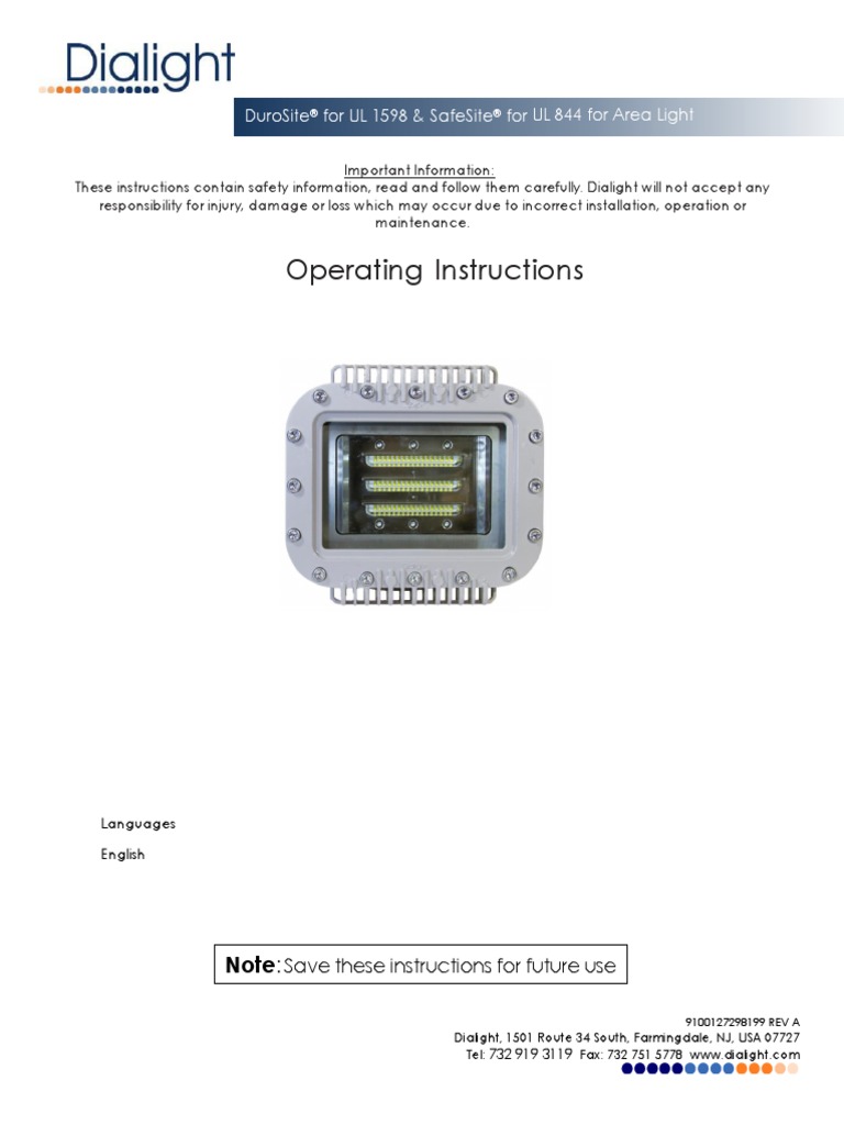 Dialight LED Area Light InstManual UL1598 UL844 | PDF | Alternating ...
