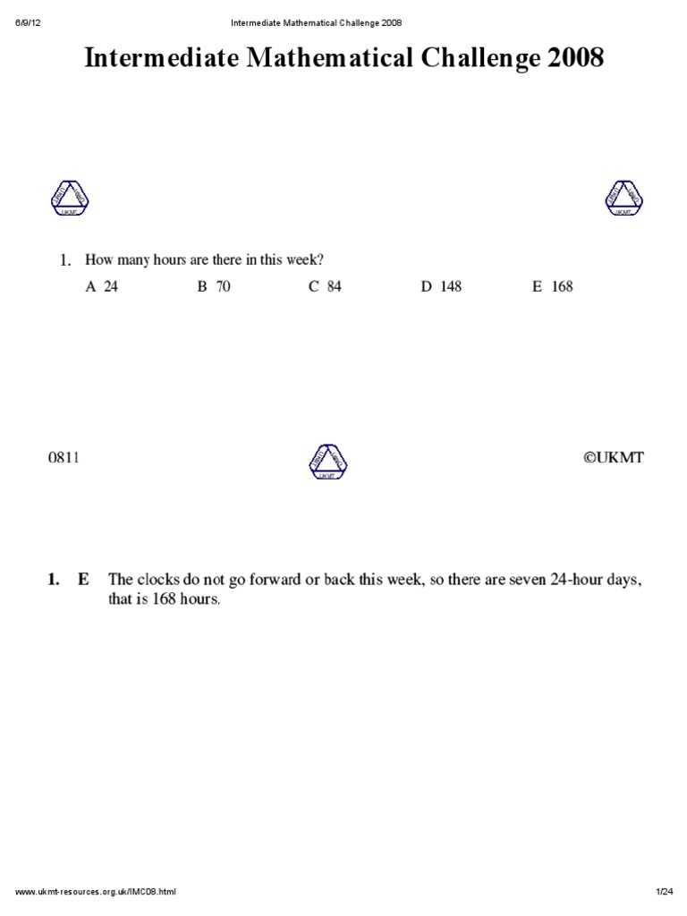 Intermediate Mathematical Challenge 2008 | PDF