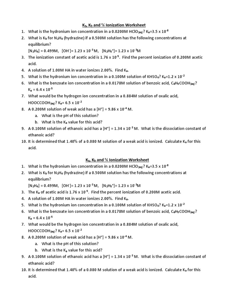 4a Worksheet Ka Percent Ionization | PDF