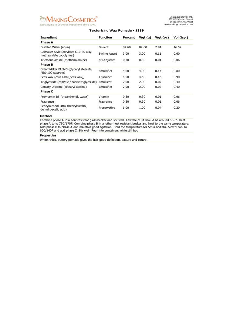Formula 1389 Texturizing Wax Pomade | PDF