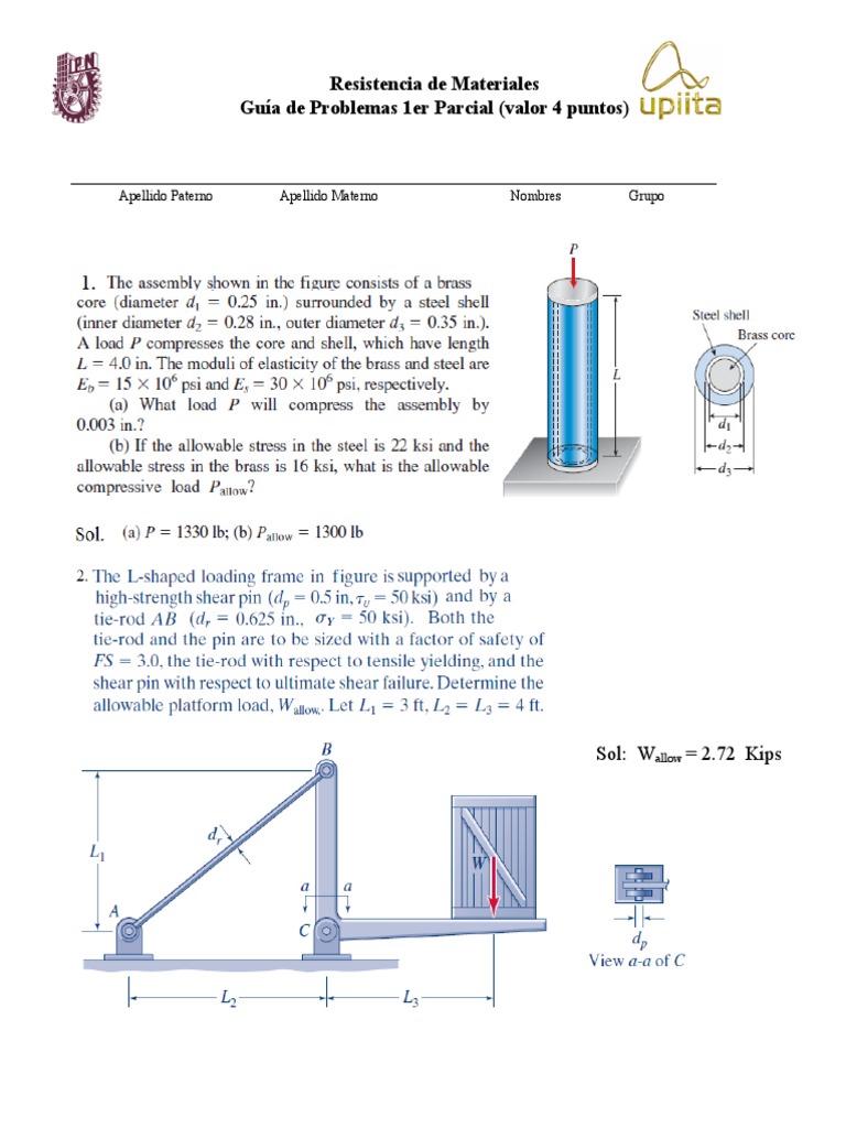 Guia de Problemas de Resistencia de Materiales | PDF