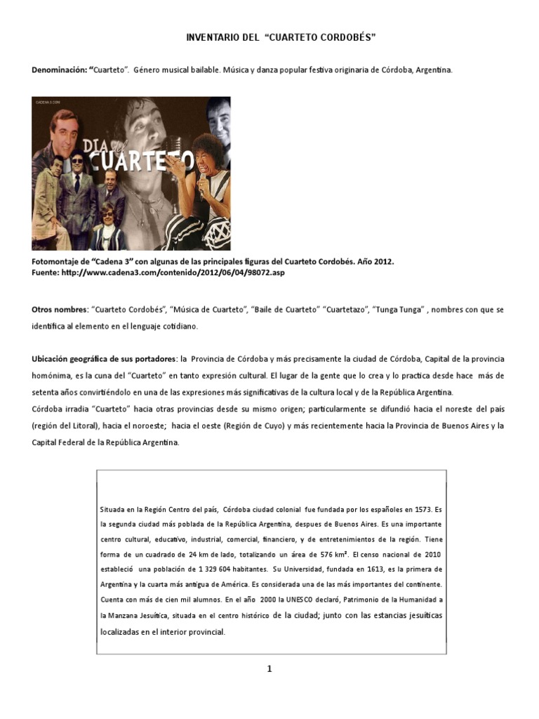 Inventario UNESCO Cuarteto | PDF | Entretenimiento (general)