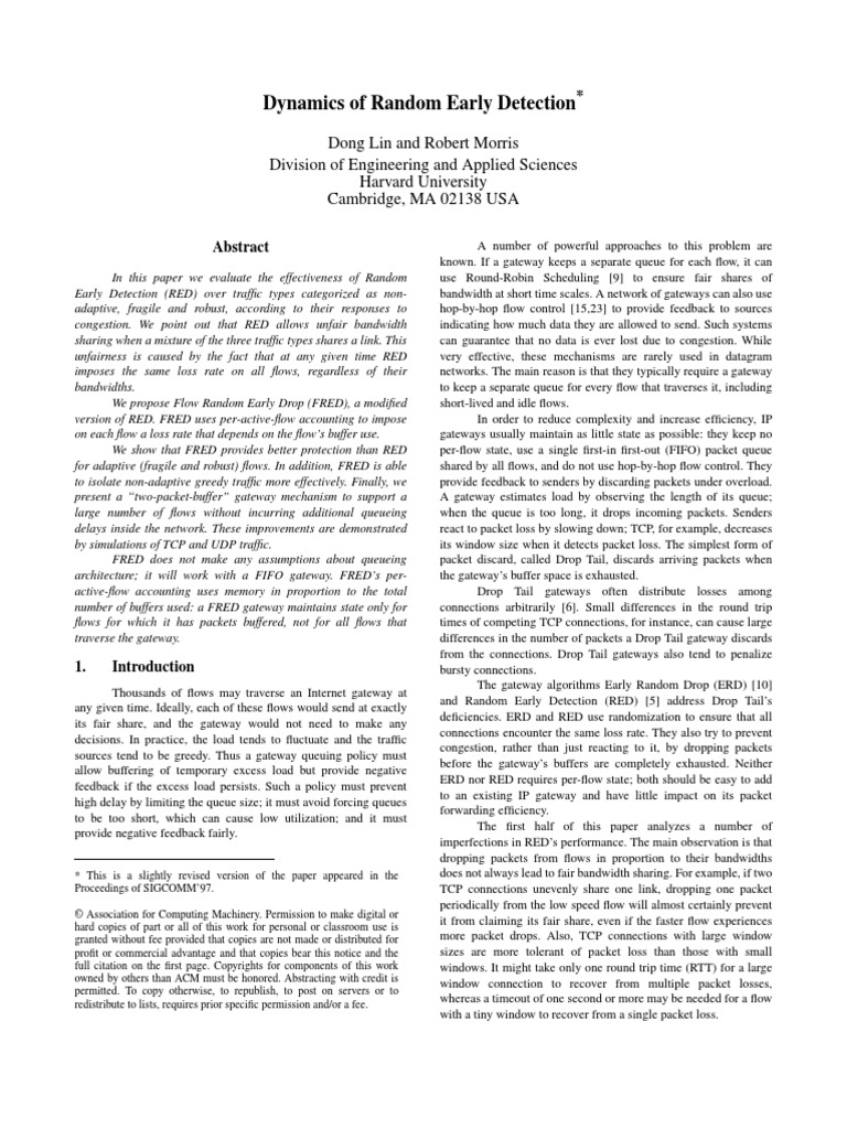 Dynamics of Random Early Detection Dynamics of Random Early Detection | PDF | Network Congestion ...
