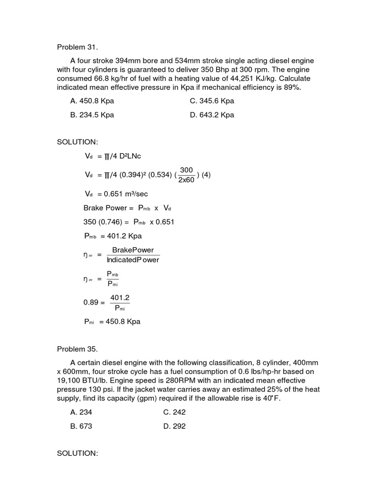 Calculating Indicated Mean Effective Pressure and Engine Cooling Capacity | PDF