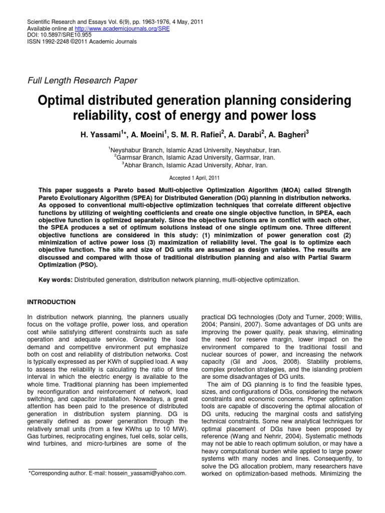 Optimal Distributed Generation Planning Considering Reliability, Cost ...