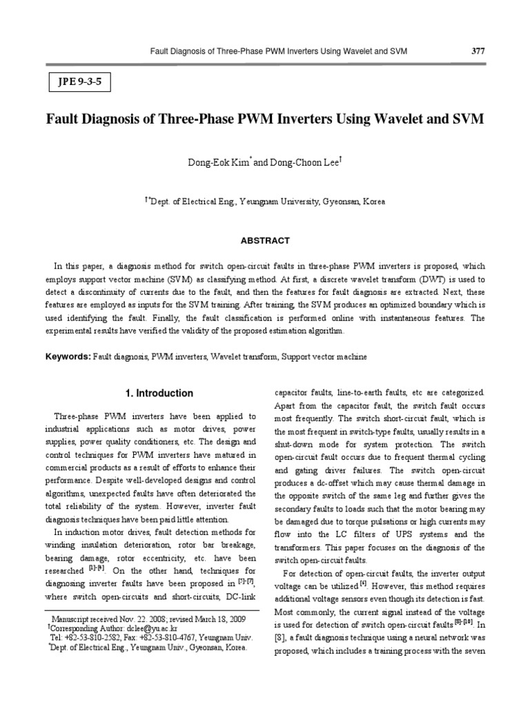 Fault Diagnosis of Three-Phase PWM Inverters Using Wavelet and SVM | PDF | Power Inverter ...