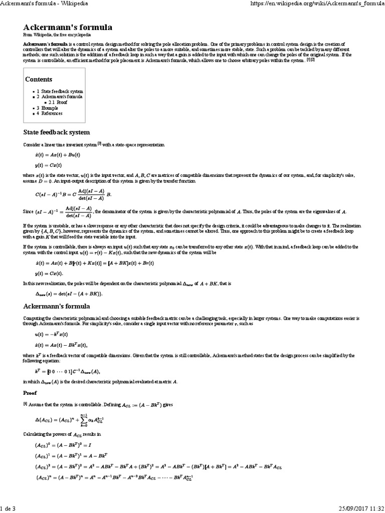 Prova Da Fórmula de Ackermann | PDF | Matrix (Mathematics) | Algebra