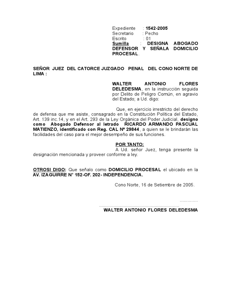 Designa Abogado Defensor - Walter Deledesma | PDF