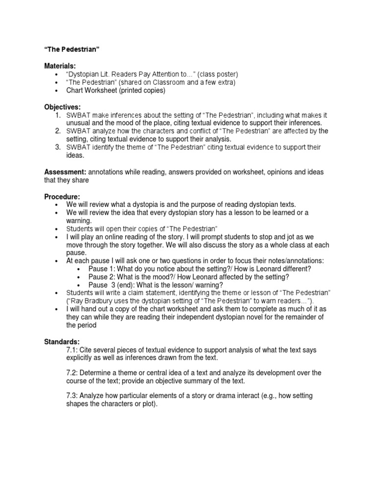 "The Pedestrian" Dystopian Analysis | PDF | Language Arts & Discipline
