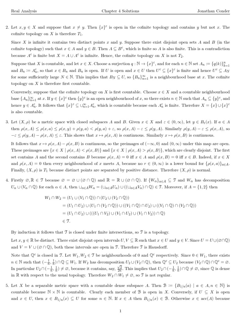 Real Analysis Chapter 4 Solutions | PDF | Compact Space | Geometry
