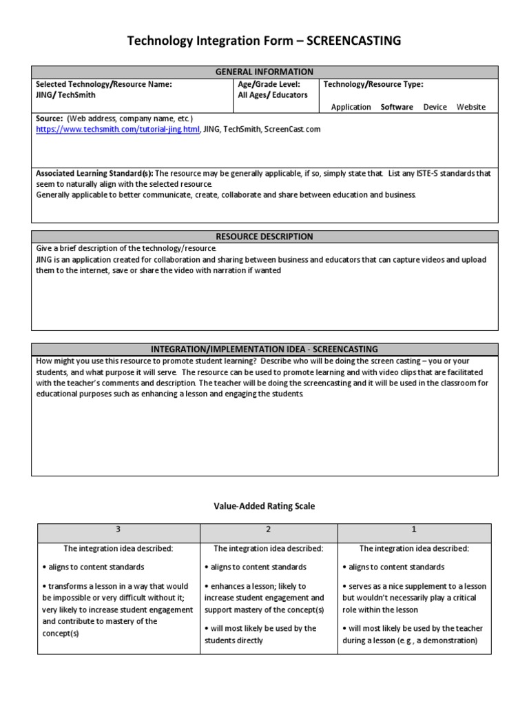 Technology Integration Template-Screencasting 1 | PDF | Communication | Cognition