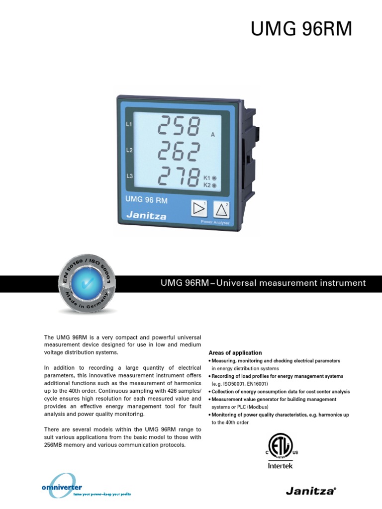 Janitza UMG96RM Brochure | Ac Power | Computer Network