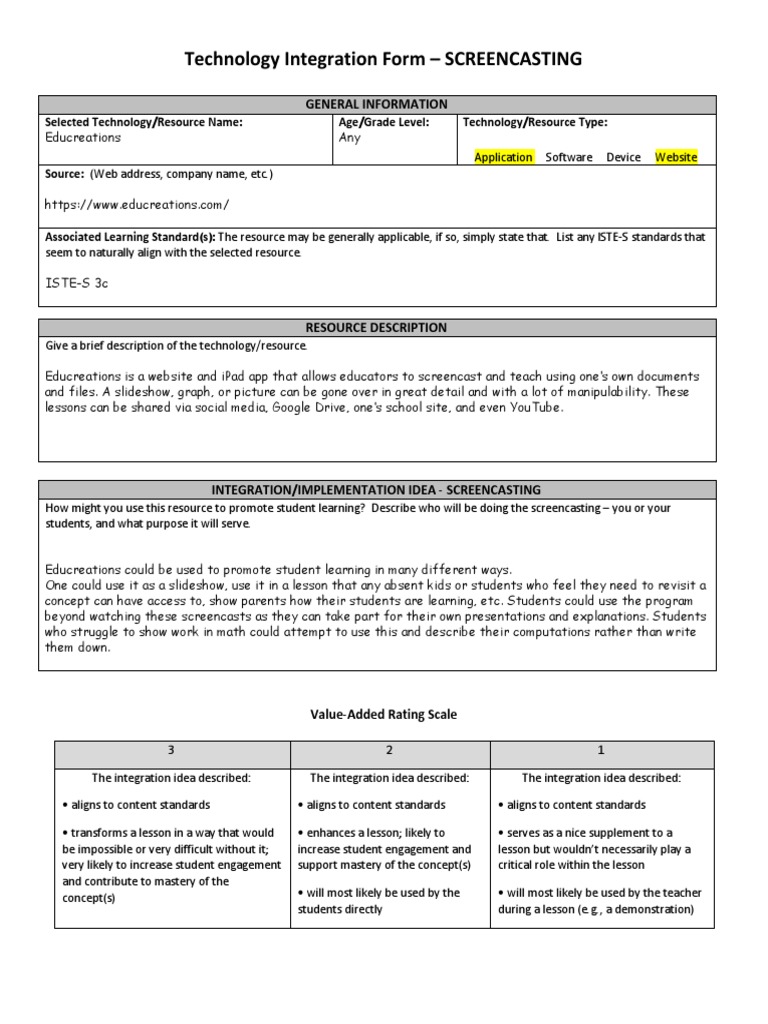 Technology Integration Template-Screencasting | PDF