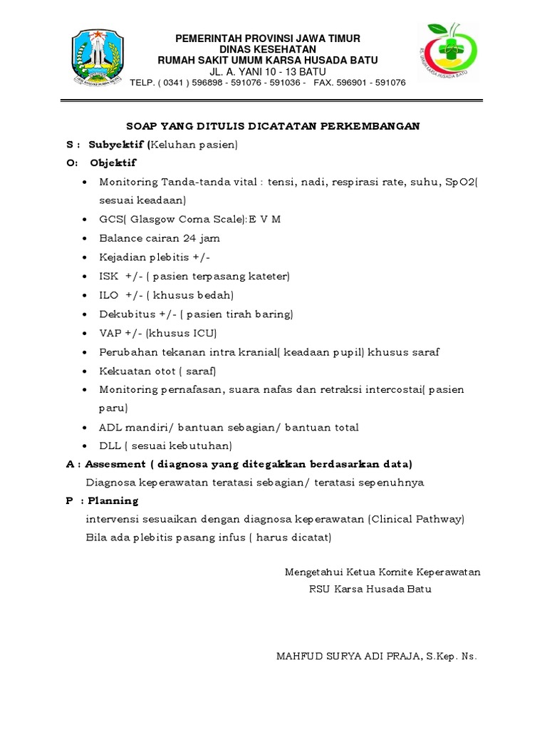 SOAP Catatan Perkembangan Pasien | PDF