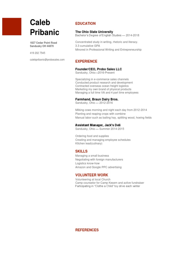 Caleb Pribanic Resume | PDF