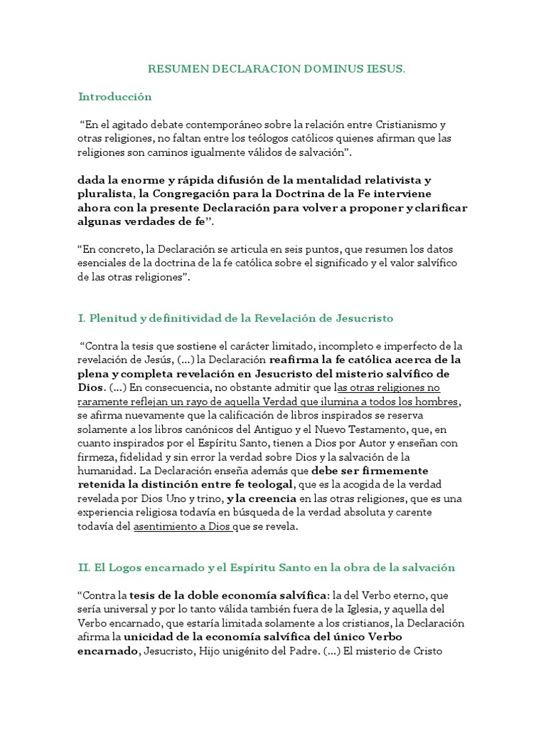 Resumen Declaracion Dominus Iesus | PDF | Cristo (título) | Iglesia ...
