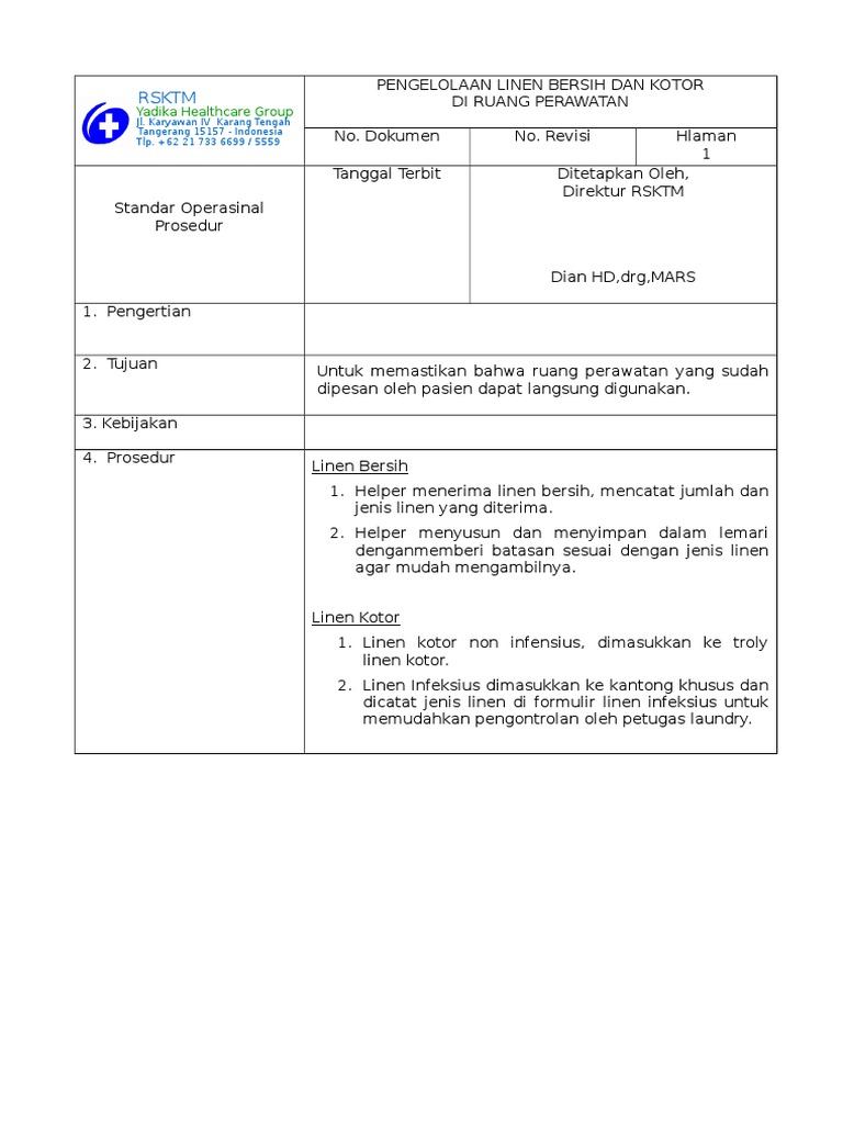 Pengelolaan Linen Bersih Dan Kotor Di Ruang Perawatan | PDF