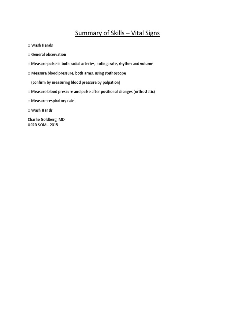Vital Signs Skills CheckList | PDF