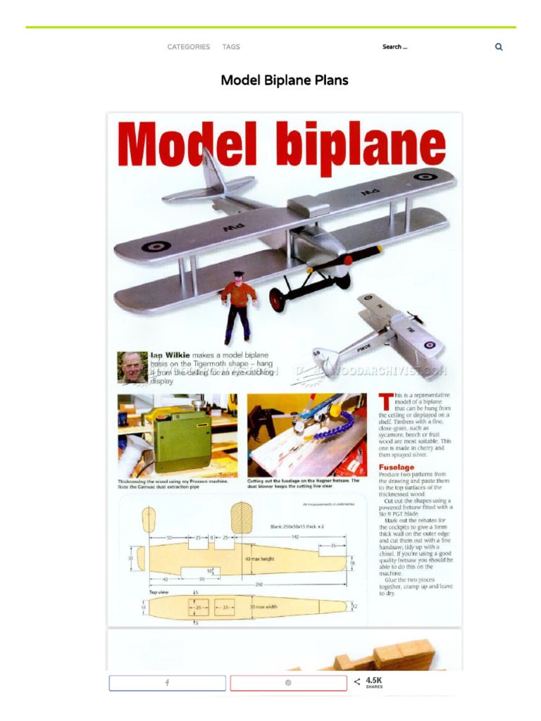 Model Biplane Plans - WoodArchivist | PDF | Woodworking | Tools