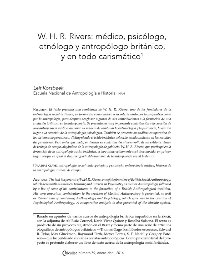 W. H. R. Rivers: Médico, Psicólogo, Etnólogo y Antropólogo Británico, y ...