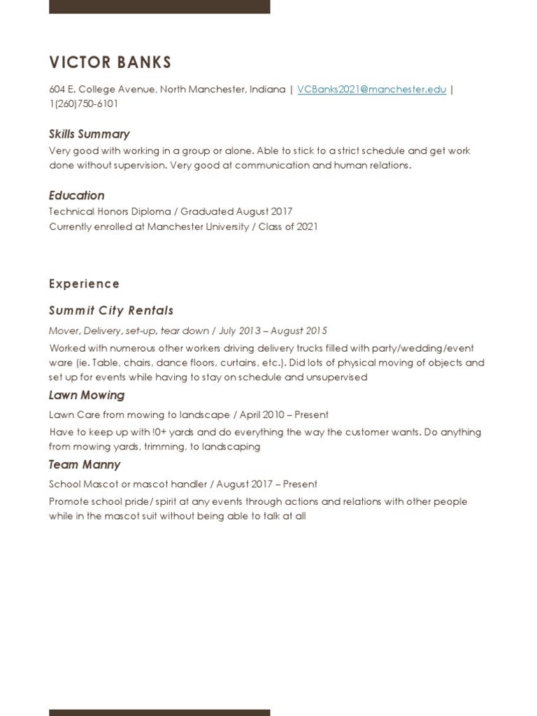 Victor Banks: Skills Summary | PDF