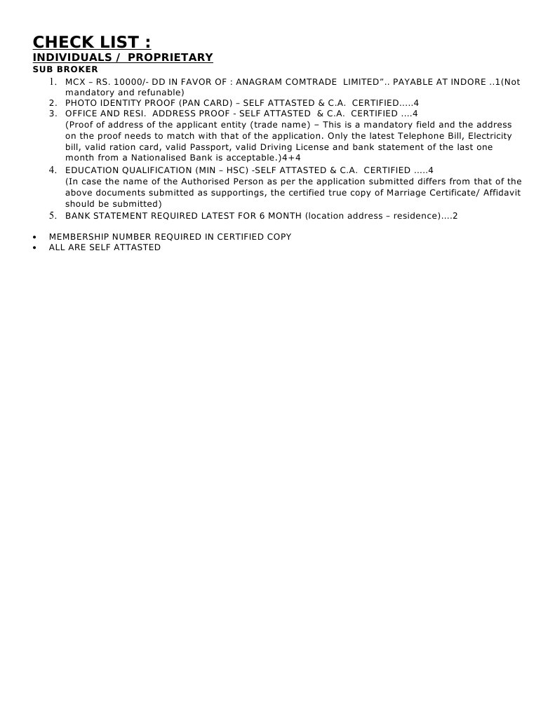 Sub Broker Registration Checklist | PDF | Finance & Money Management | Law