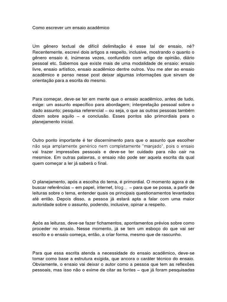 Como Escrever Um Ensaio Acadêmico | PDF | Ensaios | Science