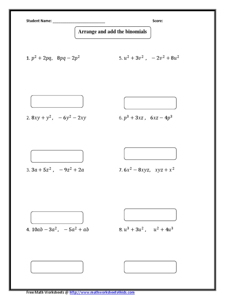 Binomial Addition Math Worksheets | PDF | Computers