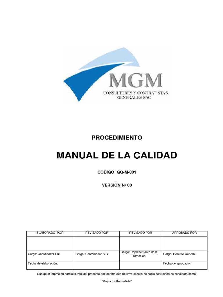GQ-M-001 Manual de Gestión de La Calidad | PDF | Gestión de la calidad | Calidad (comercial)
