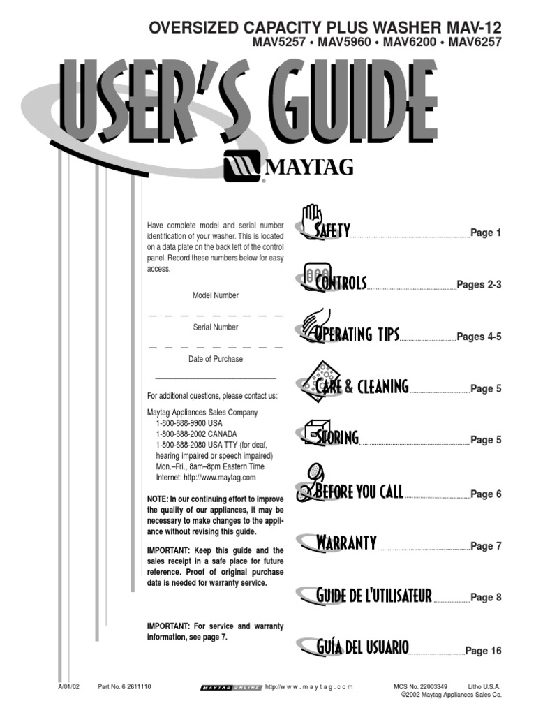 Owners Manual - Maytag Atlantis III Washer | PDF | Washing Machine ...