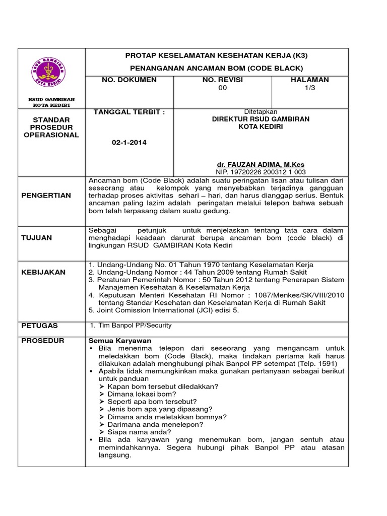 SPO Penanganan Code Black (Ancaman Bom) | PDF