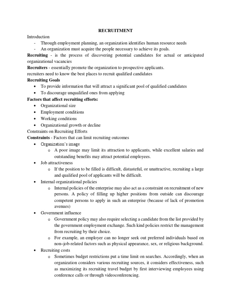 Recruitment and Selection Notes | PDF | Recruitment | Validity (Statistics)