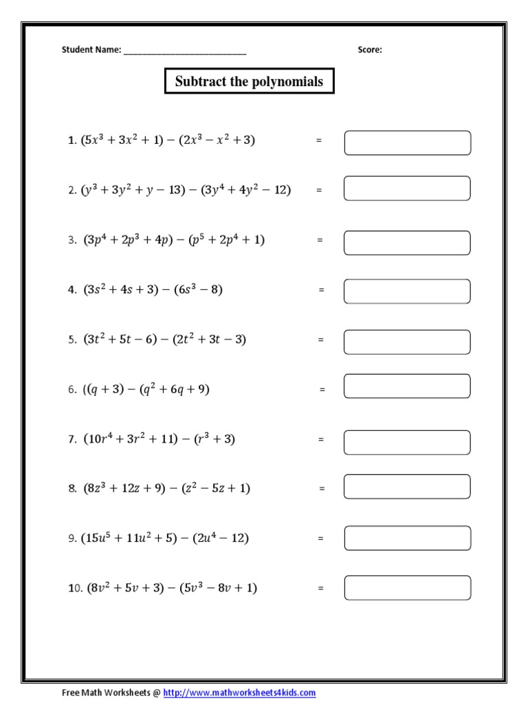 Subtraction Polynomials-1 | PDF
