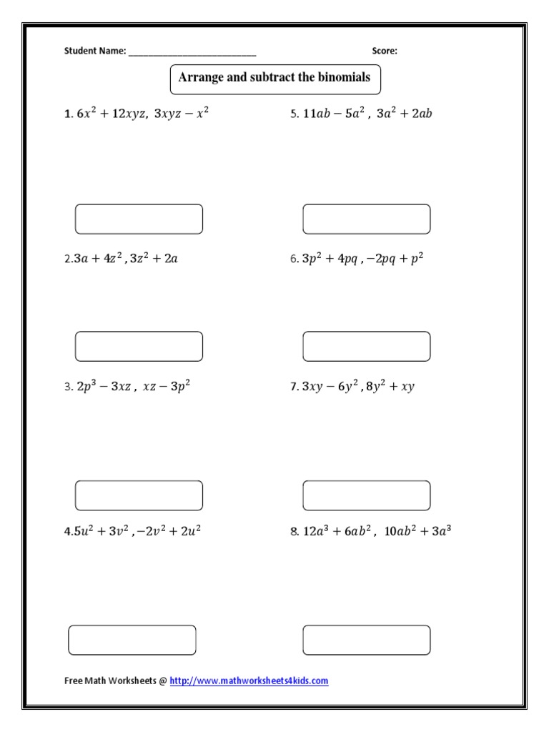 Subtraction Arrange-Binomials | PDF