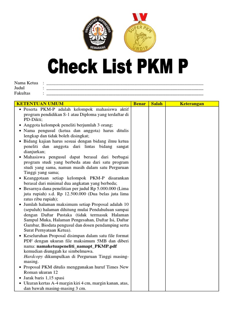 Checklist PKM P | PDF