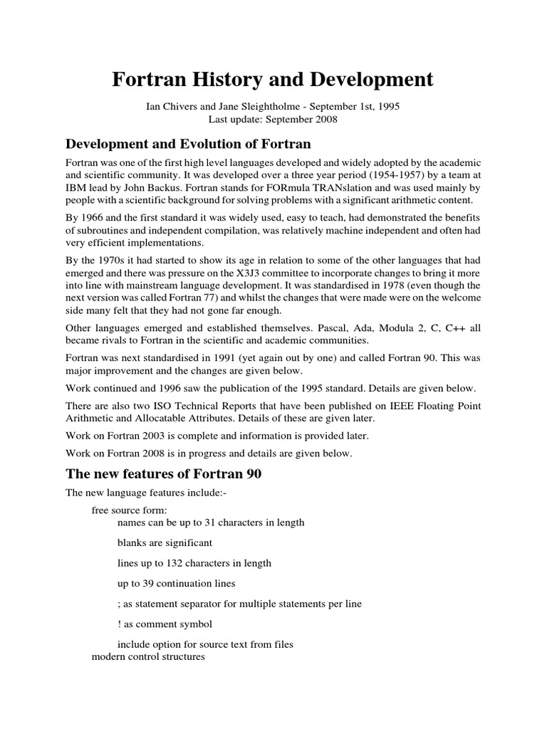 Fortran History and Development PDF | PDF | Subroutine | Pointer (Computer Programming)