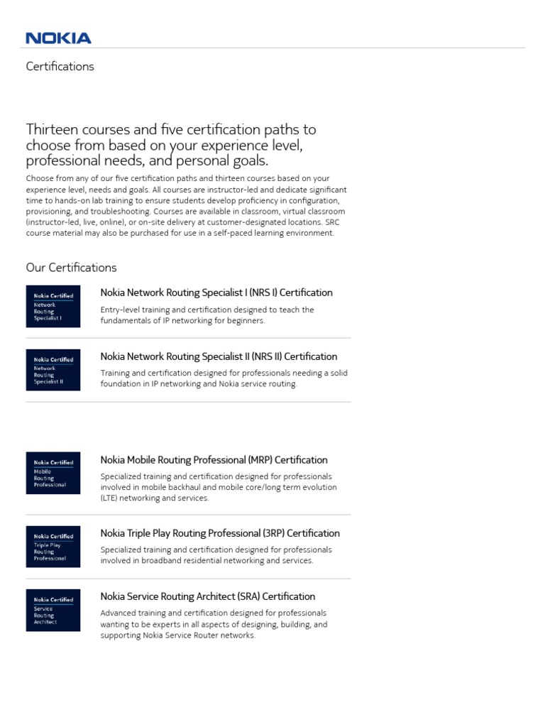 Certifications - Nokia Networks | PDF