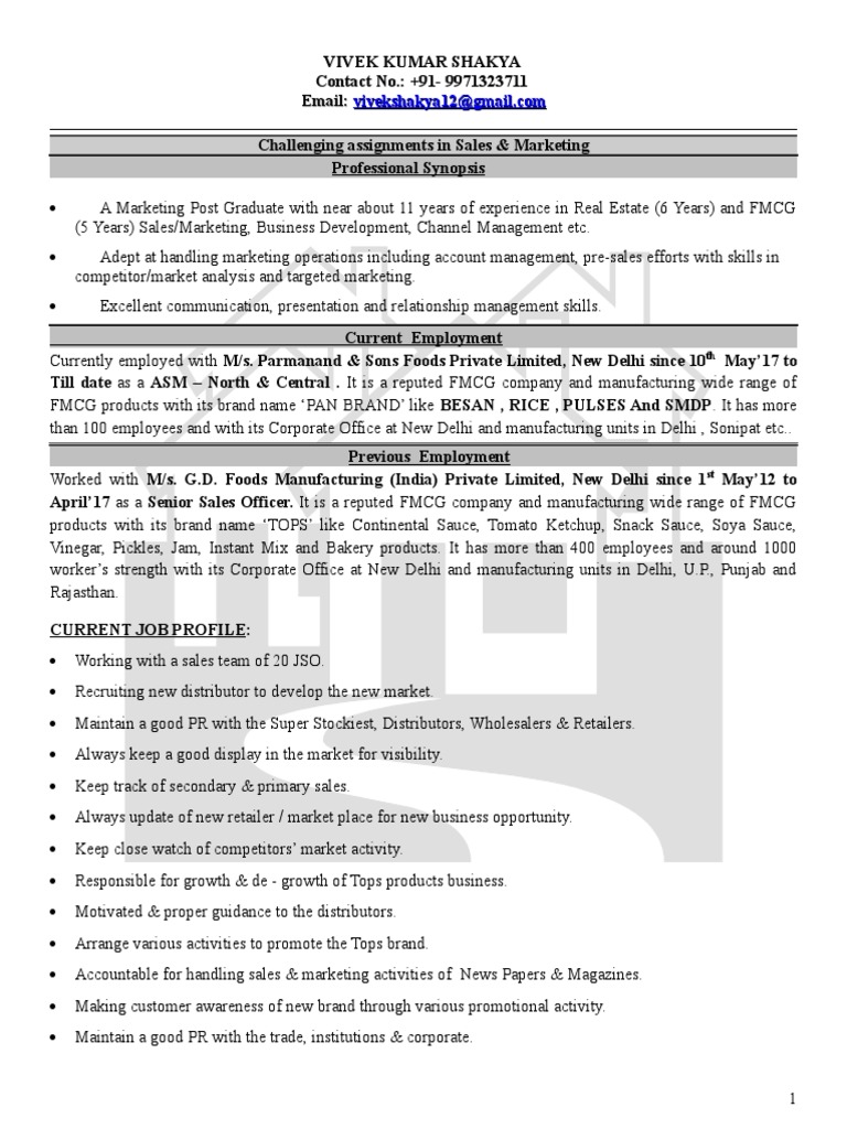 CV Vivek | PDF | Retail | Sales