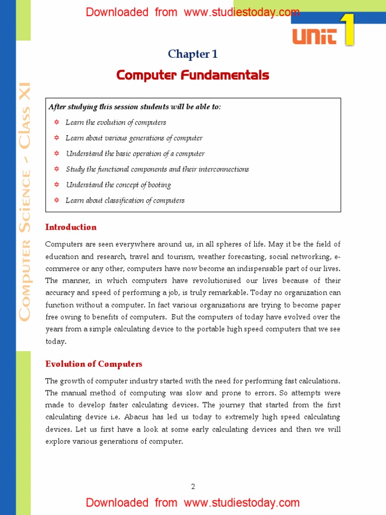 NCERT Class 11 Computer Science Computer Fundamentals PDF | PDF ...
