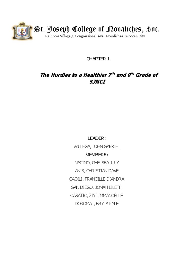 St. Joseph College of Novaliches, Inc.: The Hurdles To A Healthier 7 ...