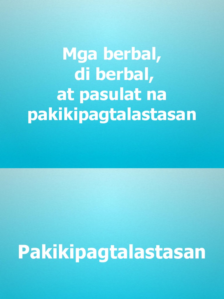 Mga Berbal, Di Berbal at Pagsulat Na Pakikipagtalastasan | PDF