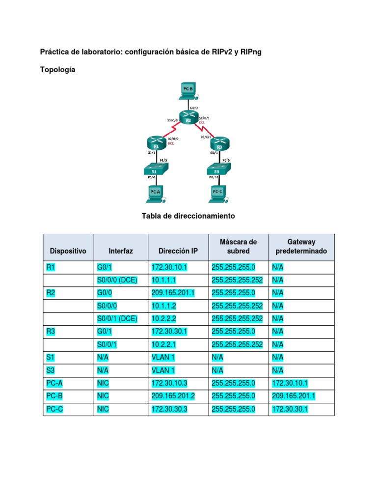 7.3.2.4 Lab - Configuring Basic RIPv2 and RIPng LG | PDF | Enrutador (Computación) | Dirección IP